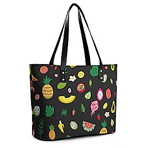 Womens Handbag Colorful Fruits Pattern Leather Tote Bag Top Handle Satchel Bags For Lady