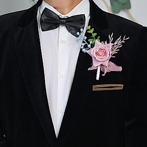 GLIDLION 2Pcs Men Boutonniere and Woman Wrist Corsage Set,Artificial Flowers Groom/Groomsman Boutonniere Pins,Bride/Bridesmaid Wrist Corsage for Wedding Party Homecoming Prom (Dusty Pink)