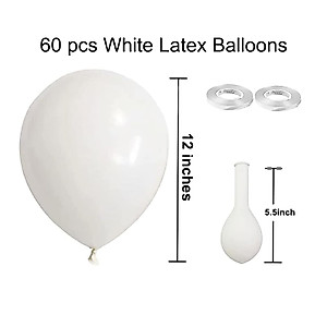 White Balloons Latex Party Balloons - 60 Pack 12 inch White Matte balloons Round Helium Balloons for White Theme Wedding Birthday Party Backdrop Decorations Holiday Celebration Graduation Decorations
