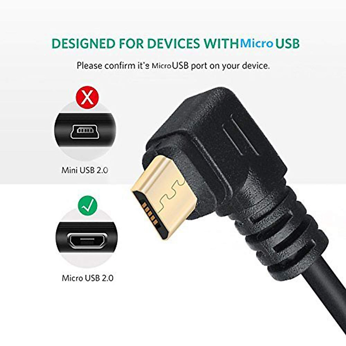 mxtechnic Micro USB Data Cable 5.9 inch 90 Degree Left Angle USB 2.0 A Male to Micro B Left & Left Angle for syncing Charging Smartphones, GPS, External Hard Drives (Black)