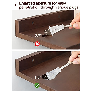 Sivapleso Floating Nightstands Set of 2, with Cable Hole Walnut Color Wood Floating Bedside Table Lightweight Small Wall Mounted Night Stand Hanging for Wall