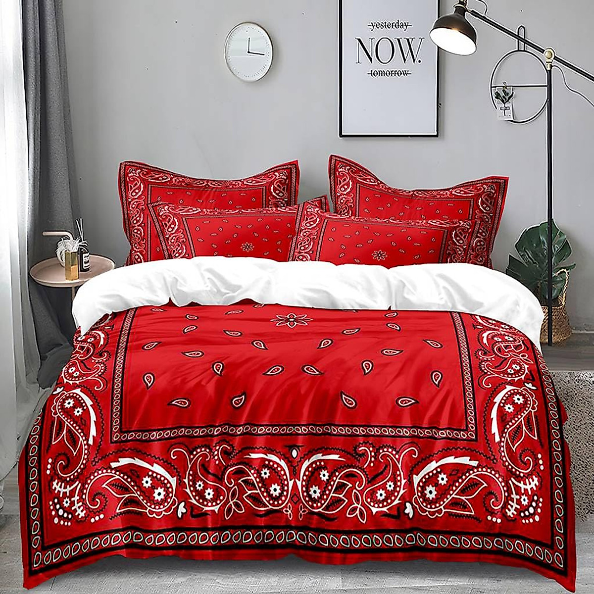 Abstract Paisley Duvet Cover Set Twin Include 1 Duvet Cover 2 Pillowcases Red Bandana Elegant Ethnic Tribal Comforter Cover Microfiber Soft Bedding Sets