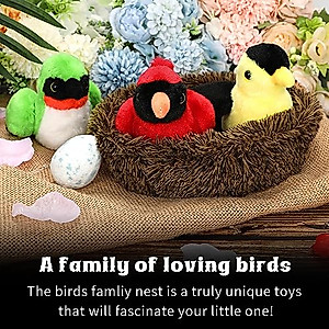 Reinbow 5Pcs Cute Stuffed Animal Bird Nest with Birds & Egg, Northern Cardinal Plush Toys, American Goldfinch Plushies, Sparrow, Bird Toys for Kids and Birders, Birthday Gift Halloween