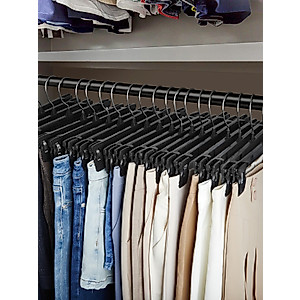 Titan Mall Pants Hangers 30 Pack 12inch Black Plastic Skirt Hanger with Non-Slip Big Clips and 360 Rotatable Hook, Durable and Sturdy Plastic Hanger, Elegant and Economical for Hanging Pants or Skirts