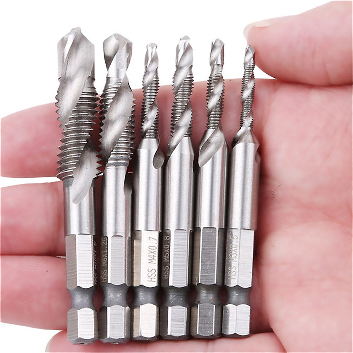 CH 6pcs/set HSS High Speed Steel Thread Spiral Screw Metric Composite Tap Drill Bit Tap
