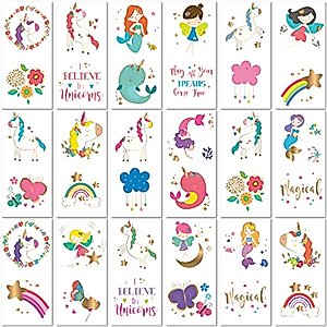 PapaKit Unicorn and Friends 36 Temporary Fake Tattoo Set, 18 Individually Wrapped Sheets | Kids Girls & Boys Birthday Party Favor Gift Reward, Non-Toxic Safe Removable