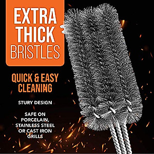 ERNITERTY BININBOX Grill Cleaning Brush - Stainless Steel BBQ Cleaner Brush & Scraper, Sturdy Woven Wire Bristles & Nonslip Handle, Weber Gas/Charcoal Grill Cleaning Tool, Black