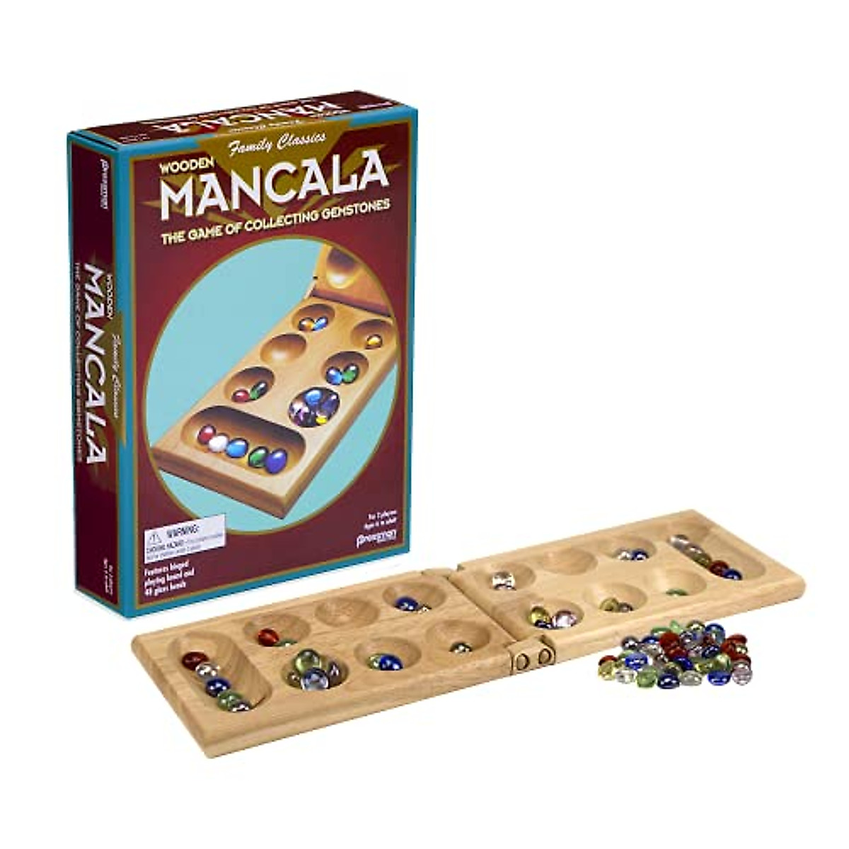 Pressman Mancala - Real Wood Folding Set, with Multicolor Stones by Pressman, 2 players