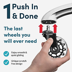 Lifelong Office Chair Wheels Replacement Rubber Chair Casters for Hardwood Floors, Set of 5, Heavy Duty Office Chair Desk Casters for Chairs to Replace Office Chair-Universal Fit