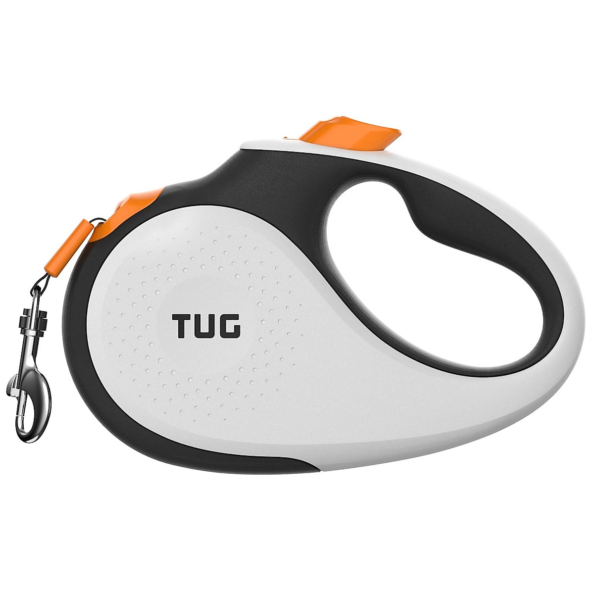 TUG 360° Tangle-Free Retractable Dog Leash with Anti-Slip Handle | 16 ft Strong Nylon Tape | One-Handed Brake, Pause, Lock (Medium, White/Orange)