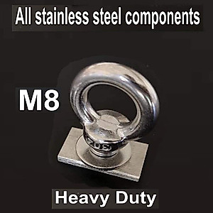 Pmsanzay 2 Pack M8 Heavy-Duty Full Stainless Steel Eye Bolt Eyelet, Kayak Track Mount Rail Tie Down Eyelet to Hold Your Bungee Cord or Ropes Anchoring, with Spring Washer Anchoring kit - No Track