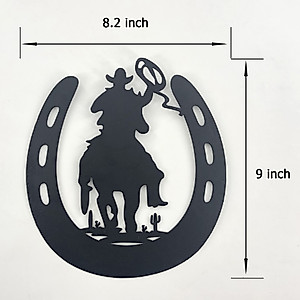 WAIU horseshoe metal wall art décor with cowboy, western rustic style horse shoes decoration hanging for bedroom living room bathroom, country decor for the home indoor outdoor,matte black