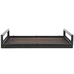 MyGift Large Wood Serving Tray, 16 x 12 Inch Matte Black Metal and Burnt Brown Wooden Party Server Tray, Decorative Ottoman Tray with Cutout Handles