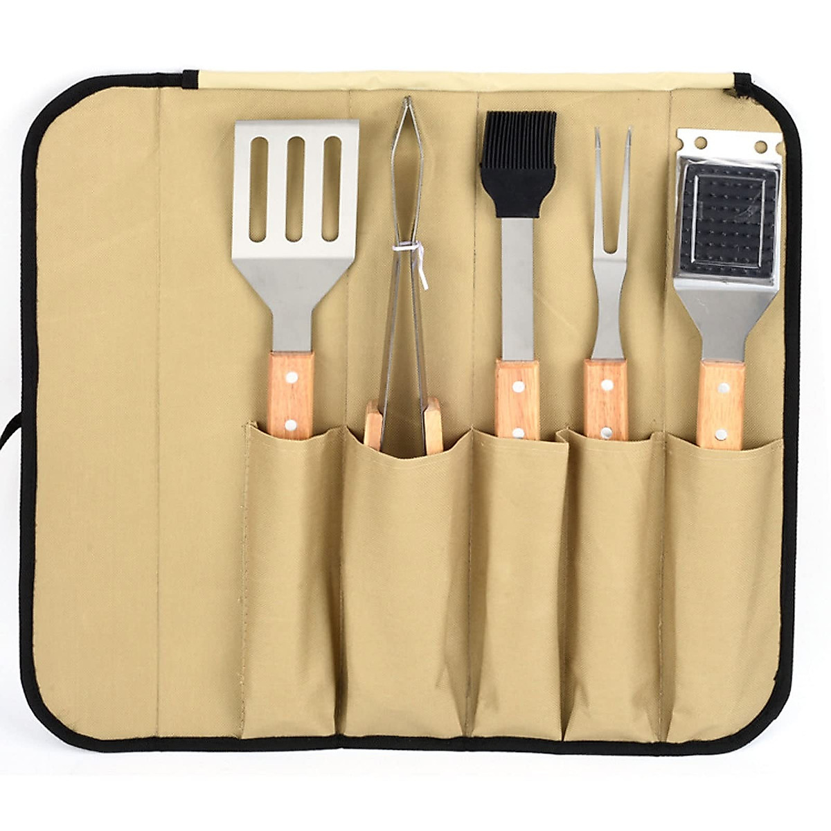 SEFAX Portable Grilling Utensil Kit, 5PCS BBQ Grill Tools Set, Grill Accessories, Grilling and Camping Cooking Utensils Set for Travel, Picnics, RVs, Camping, BBQs, Parties