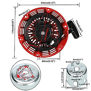 YOXUFA Recoil Pull Starter for Predator 196cc 212cc 6.5hp Coleman CT200U CT200U-EX BT200X KT196 Baja MB200 Trailmaster Hammerhead Massimo Harbor Freight GX120 GX160 GX200 Mini Bike Go Kart Cart Engine