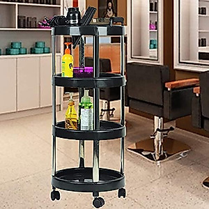 Medical Cart Household Utility Carts Trolley, Lab Cart Round Beauty Salon Cart with Universal Wheel, 4 Tier Hairdresser Utility Cart, Mobile Trolley with Hair Dryer Ho