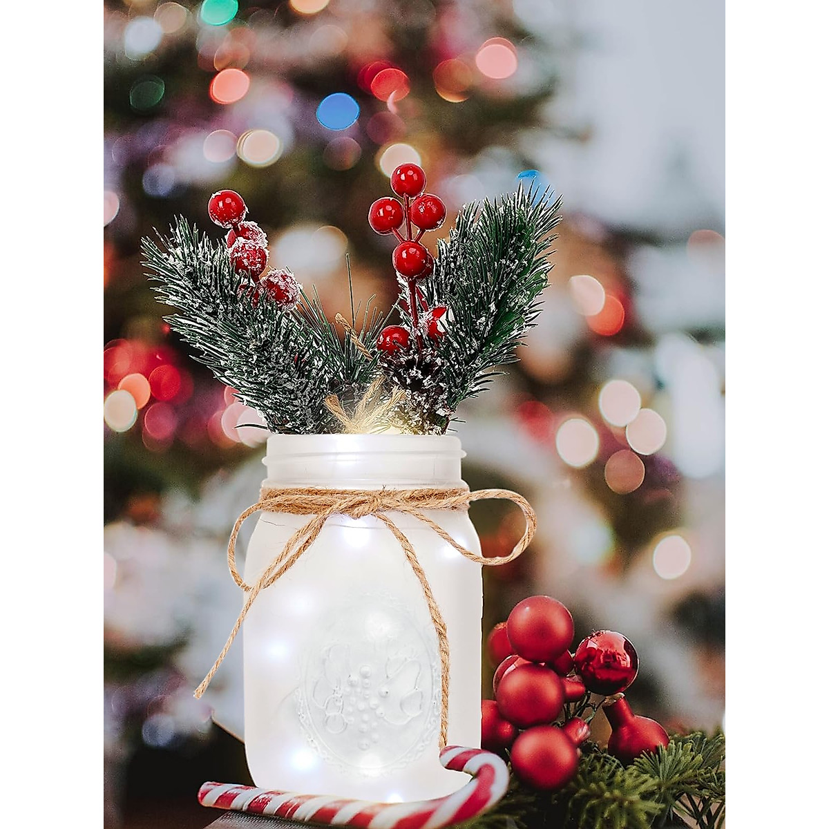 CNVOILA Christmas Centerpiece, Christmas Decor Mason Jars, Mantle Centerpiece Table Decorations, Holiday Table Centerpieces Bulk, Home Mantle Decor, Coffee Table Christmas Decor – 3PC