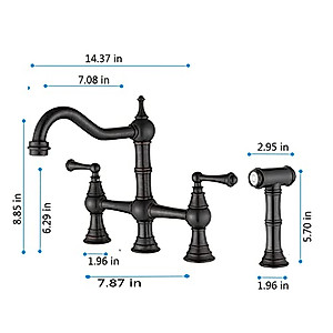 Cesicia Oil Rubbed Bronze Kitchen Faucet with Side Sprayer, 4 Hole Brass Kitchen Faucets for Sink, 2 Handle Centerset Bridge Faucet Vintage Farmhouse Copper Kitchen Sink Faucets