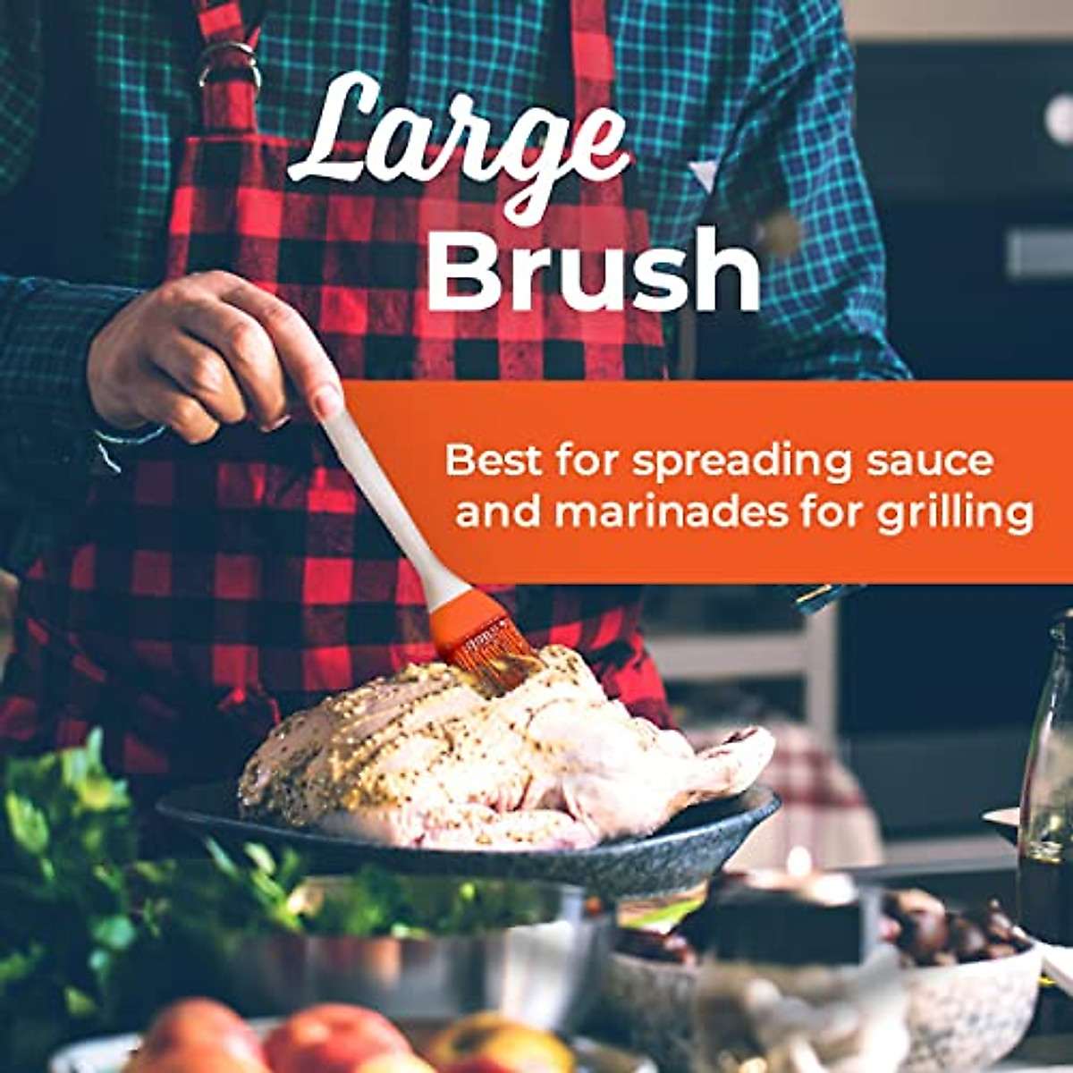 M KITCHEN WORLD Silicone Pastry Brush for Cooking 2 Pieces - Rubber Basting Brush with Grid, Kitchen Brushes Utensils for Food Sauce Butter Oil BBQ Spreading - Orange