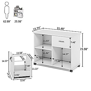 Tribesigns 2 Drawers File Cabinet with Lock, Mobile Lateral Filing Cabinet for Letter Size, Printer Stand with Rolling Wheel and Open Storage Shelves for Home Office, White