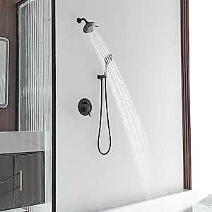 BWE Black Shower Faucet Luxury Rain Mixer Shower Combo Set Wall Mounted Shower Kit Rainfall Shower Head System Rough-in Valve Body and Trim Included