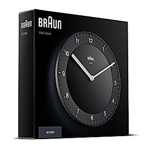 Braun Classic Analogue Wall Clock with Quiet Quartz Movement, Easy to Read, 20cm Diameter in Black, Model BC06B, One Size