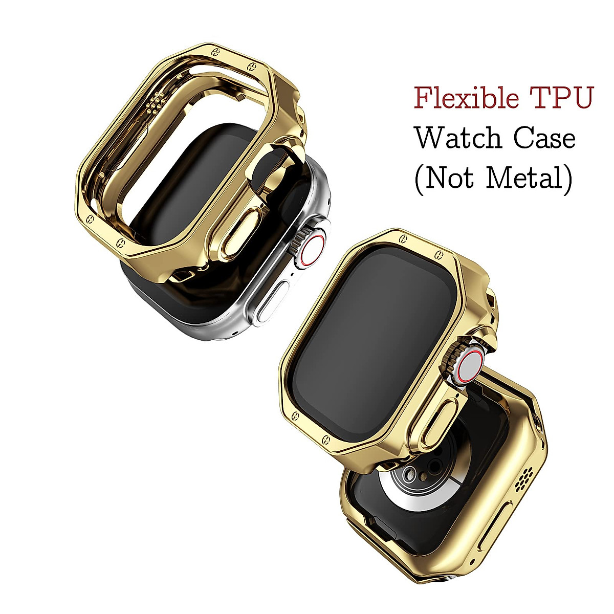 Compatible with Apple Watch Ultra 2 Band and Case, Stainless Steel Metal Chain with TPU Cover, Smart-Watch Link Bracelet Strap for men, Wrist-Band for i-Watch Ultra, 49mm, Gold