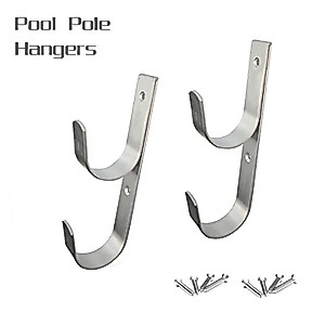 2 PCS Set Wide Pool Pole Hangers Heavy Duty Silver Aluminium Holder Hooks with Screws Perfect Hook Holders for Swimming Pool,Telescopic Poles,Skimmers,Nets Brushes,Vacuum Hose,Garden Equipment Etc