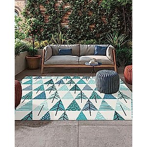 Outdoor Rugs for Patio,4x6 ft Christmas Tree Pine Tile Pattern Green Absorbent Non Slip Mats Carpet Rv Camping Area Rug Door Mat for Patios,Camper,Tent,Porch