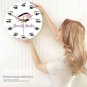 Geek Alerts Mute Quartz Printed Acrylic Wall Hanging Clock Eyelashes Beauty Studio Decor Art Wall Non Ticking Watch Beauty Salon Lash and Brow Groomer Gift (15inch)