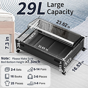 UEAKPIC Under Bed Storage Containers with Wheels, 2 Pack Under Bed Shoe Storage Organizer, Rolling Under Bed Storage Metal Drawer, Under Bed Storage Bins for Clothes, Toys, Blankets, Books