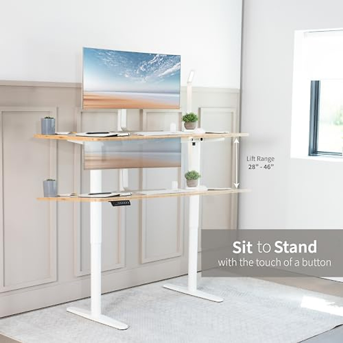 VIVO Compact Electric Stand Up Desk Frame for 41 to 74 inch Table Tops, Single Motor Ergonomic Standing Height Adjustable Base with Memory Controller, White, DESK-E151EW