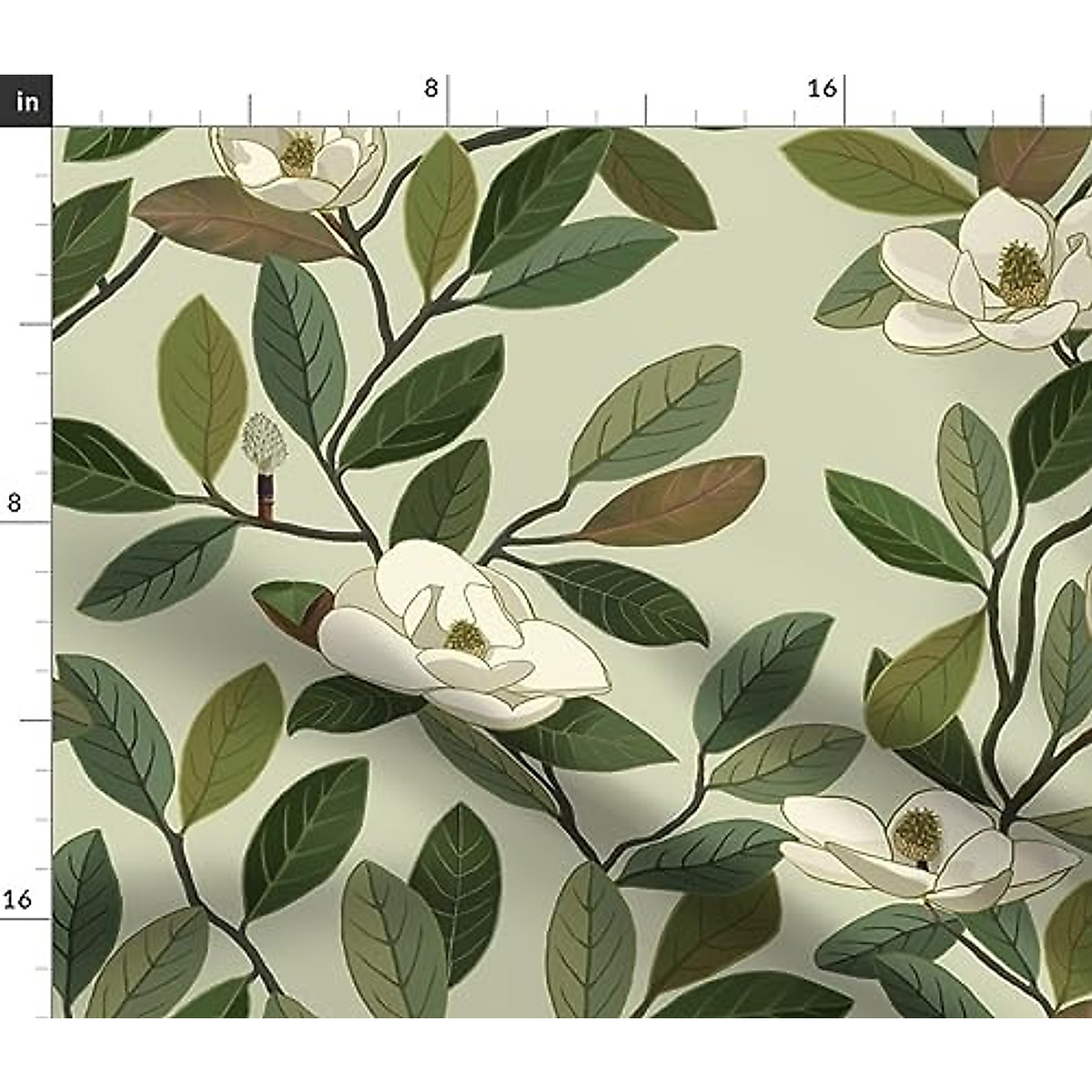 Spoonflower Fabric - Magnolia Blooms Green White Flowers Botanical Floral Printed on Petal Signature Cotton Fabric by The Yard - Sewing Quilting Apparel Crafts Decor