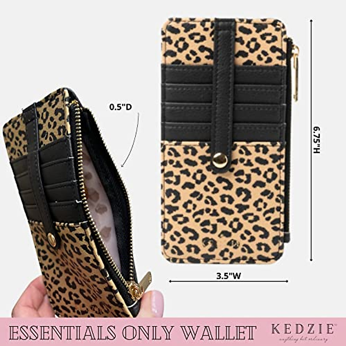 KEDZIE Essentials Only Women's Zippered Wallet in Vegan Leather Small Card Holder Wallet Exterior ID Window - Teal