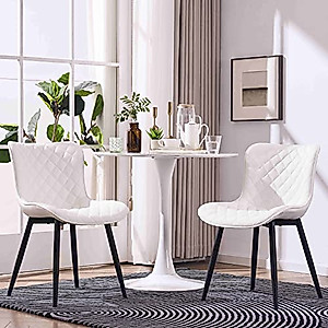 Kidol & Shellder Dining Chairs Kitchen Dining Room Chairs Set of 2 Modern Upholstered Living Room Chairs Faux Leather Vanity Chair Comfortable Contemporary Makeup Chair(White),3 Mins Quick Assembly