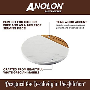 Anolon Pantryware Teak Wood and Marble Cutting Board / Teak Wood and Marble Serving Board - 9.5 Inch, Brown