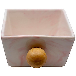 Stephanie Imports Set of 6 Tiered Marble Ceramic Condiment Spice Jars & Drawers With Spoons, Bamboo Lids and Rack (Pink)
