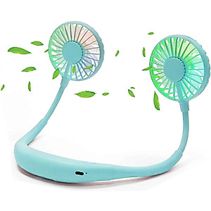 scurry Upgraded Version Portable Neck Fan, Color Changing LED, with Aromatherapy, 360° Free Rotation,and Lower Noise Strong Airflow Headphone Design for Sport, Office, Home, Outdoor (Blue)