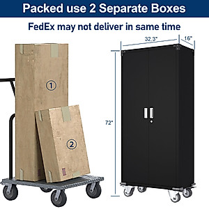 Aobabo Locking Metal Cabinet w/Wheels, Shelves, Utility & Garage Storage, 72”, Black