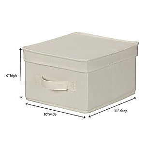 Household Essentials 111 Storage Box with Lid and Handle - Natural Beige Canvas - Medium,Natural Trim (Pack of 2)