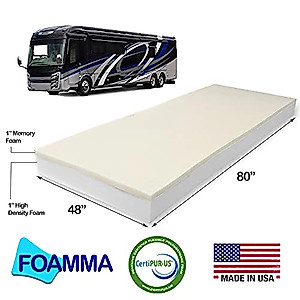 Foamma 2” x 48” x 80” Truck, Camper, RV Memory Foam Bunk Mattress Replacement, Made in USA, Comfortable, Travel Trailer, CertiPUR-US Certified, Cover Not Included