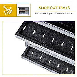 PawHut 54" 2-Story Large Rabbit Hutch Bunny Cage Wooden Pet House Small Animal Habitat with Lockable Doors, No Leak Tray and Waterproof Roof for Outdoor/Indoor Grey