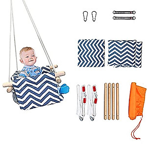 Secure Baby Hanging Swing Seat Chair for Toddler, Baby Swings for Infants, Baby Swing Outdoor Indoor Swing for Toddlers, Canvas Toddler Swing With Soft Backrest Cushion and PE Rope, Baby Hammock Chair
