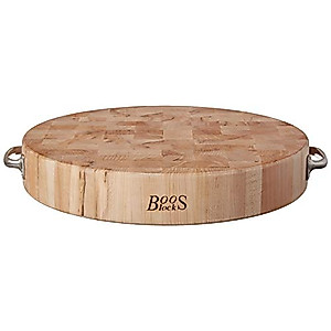 John Boos Block CCB183-R-H Maple Wood End Grain Round Cutting Board with Stainless Steel Handles, 18 Inches Round x 3 Inches Tall