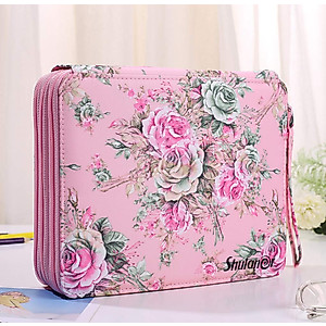Shulaner 120 Slots Colored Pencil Case with Zipper Closure Large Capacity Pink Rose Oxford Pen Organizer Flower Pencil Holder