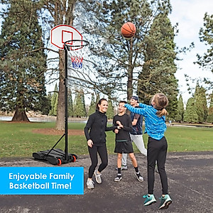 GYMAX Basketball Hoop, 7.1-8.1FT Adjustable Portable Basketball Goal w/Shatterproof Backboard, 2 Wheels & Nets, Indoor/Outdoor Basketball Hoop Stand System for Kids, Teens, Adult, Gym, Driveway