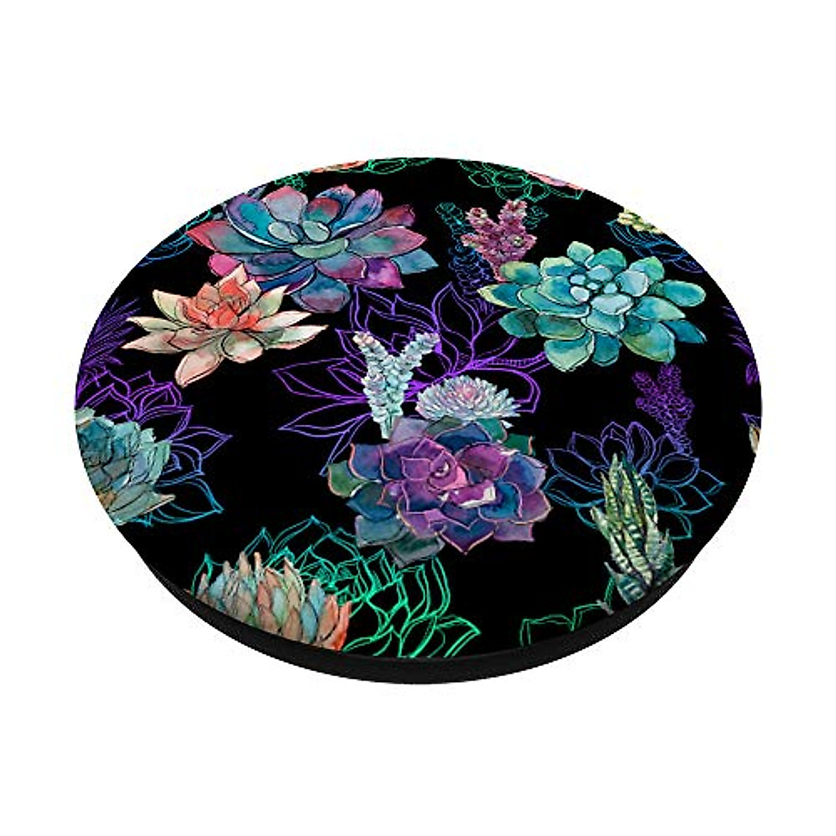 Black Base Succulent Teal Purple Plants Pattern PopSockets PopGrip: Swappable Grip for Phones & Tablets