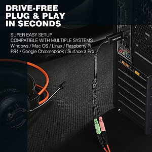 USB Audio Adapter, DuKabel USB to 3.5mm Jack TRS AUX Adapter for Built-in Chip USB Sound Card for Headset with Separate Plug TRS 3 Pole Microphones [Metal Housing & Durable Braided / 9.8inch]