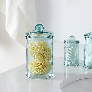 Motifeur Glass Apothecary Jar | Bathroom Storage Organizer Canister (Set of 3, Blue)