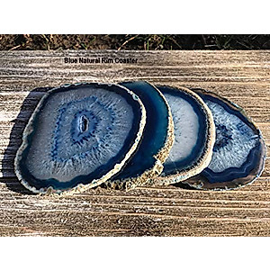 Agate Coasters set of 4 - Blue Colored Agate Coasters - Natural Rim - Bumpers